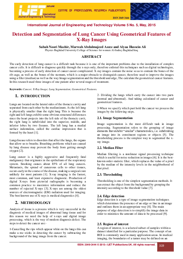 Pdf Detection And Segmentation Of Lung Cancer Using Geometrical