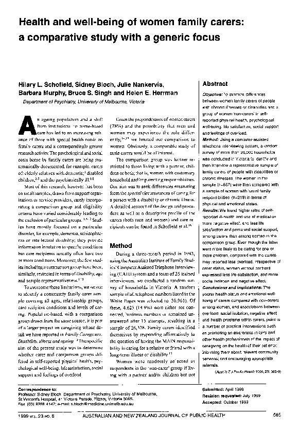 (PDF) Health and well-being of women family carers: a comparative study ...