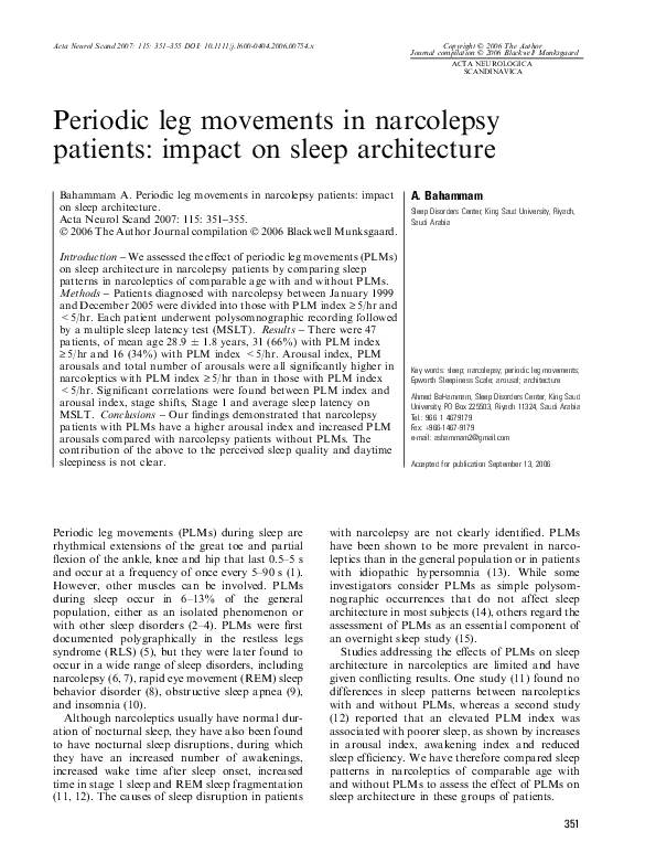 (PDF) Periodic leg movements in narcolepsy patients: impact on sleep ...