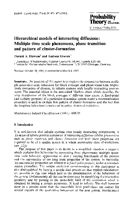 (PDF) Hierarchical models of interacting diffusions: Multiple time scale phenomena, phase ...