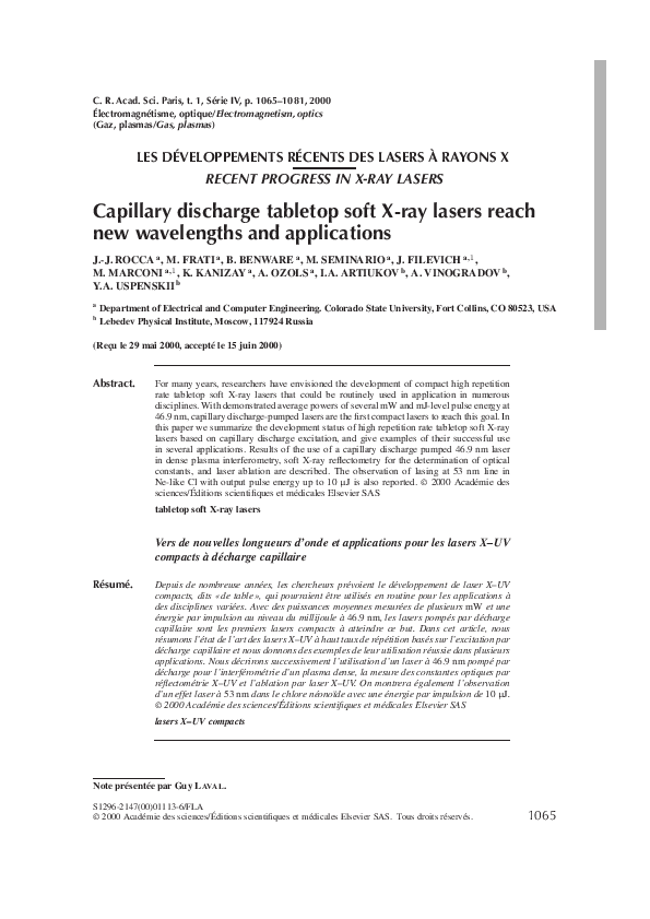(PDF) Capillary discharge tabletop soft X-ray lasers reach new ...