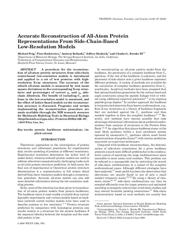 (PDF) Accurate reconstruction of all‐atom protein representations from ...