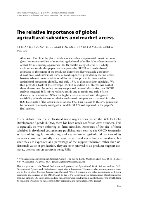 (PDF) The relative importance of global agricultural subsidies and market access