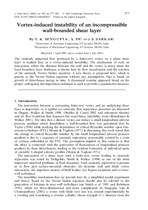 (PDF) Vortex-induced instability of an incompressible wall-bounded shear layer