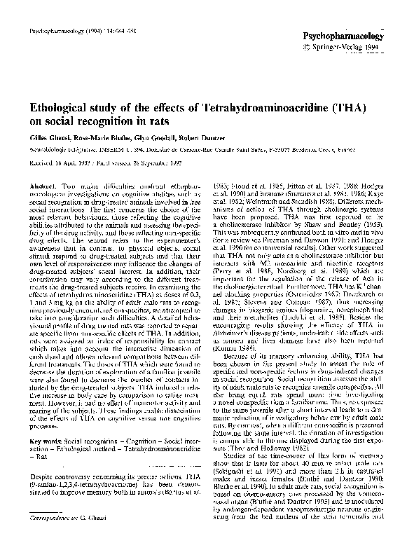 (PDF) Ethological study of the effects of tetrahydroaminoacridine (THA ...