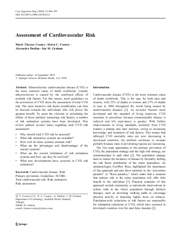 (PDF) Assessment of Cardiovascular Risk