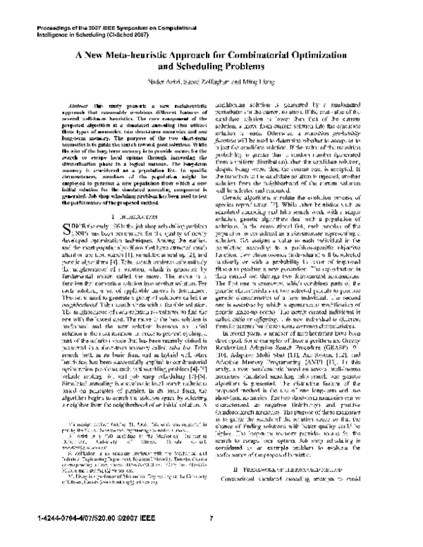 Pdf A New Metaheuristic Approach For Combinatorial Optimization And Scheduling Problems