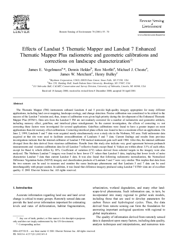 (PDF) Effects of Landsat 5 Thematic Mapper and Landsat 7 Enhanced ...