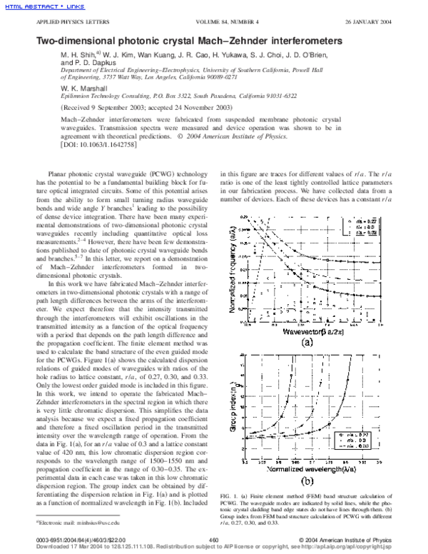 (PDF) Two-dimensional photonic crystal Mach-Zehnder interferometers