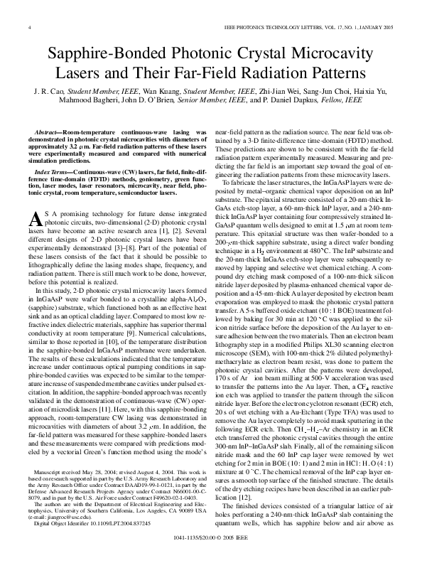 (PDF) Sapphire-bonded photonic Crystal microcavity lasers and their far-field radiation patterns