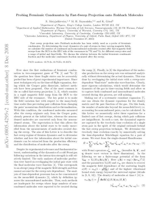 (PDF) Probing Fermionic Condensates by Fast-Sweep Projection onto ...
