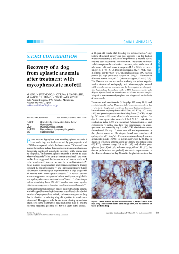 (PDF) Recovery of a dog from aplastic anaemia after treatment with ...