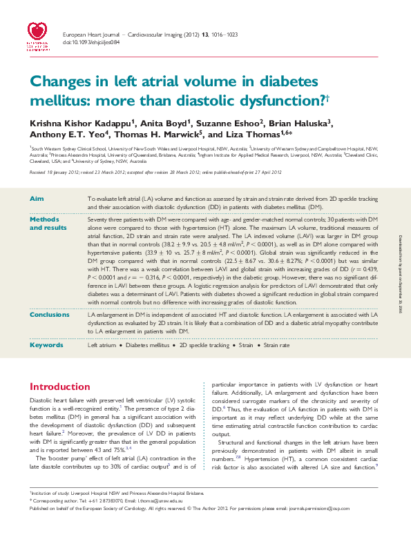 (PDF) Changes in left atrial volume in diabetes mellitus: more than ...