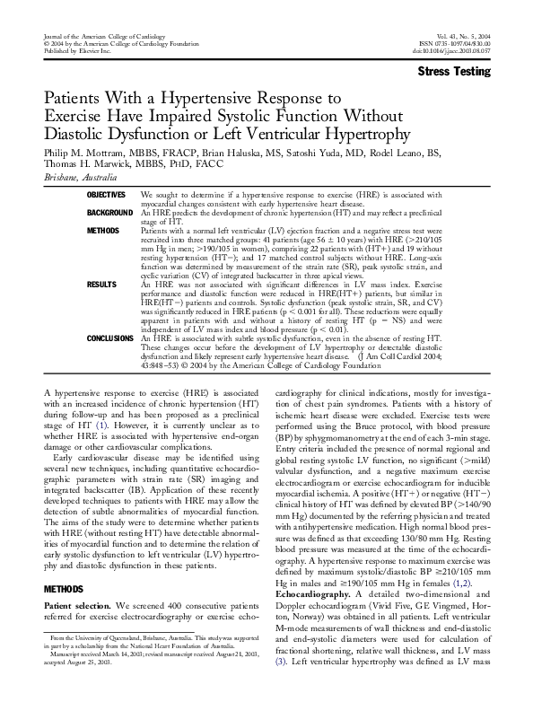(PDF) Patients with a hypertensive response to exercise have impaired systolic function without ...