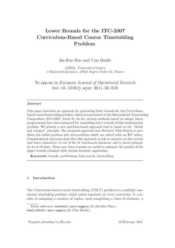 (PDF) Lower bounds for the ITC2007 curriculum-based course timetabling ...