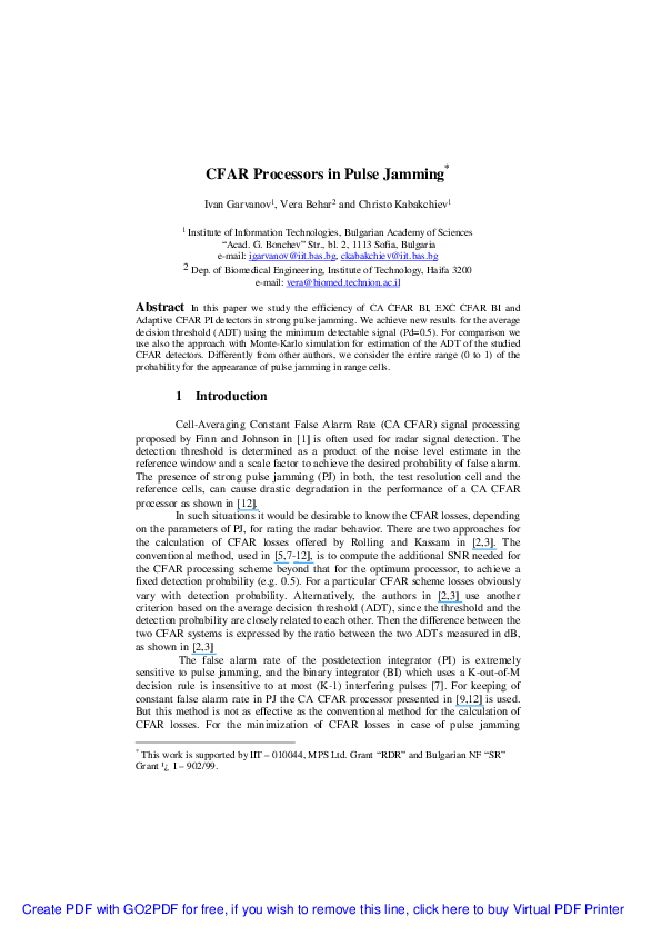 (PDF) CFAR Processors in Pulse Jamming