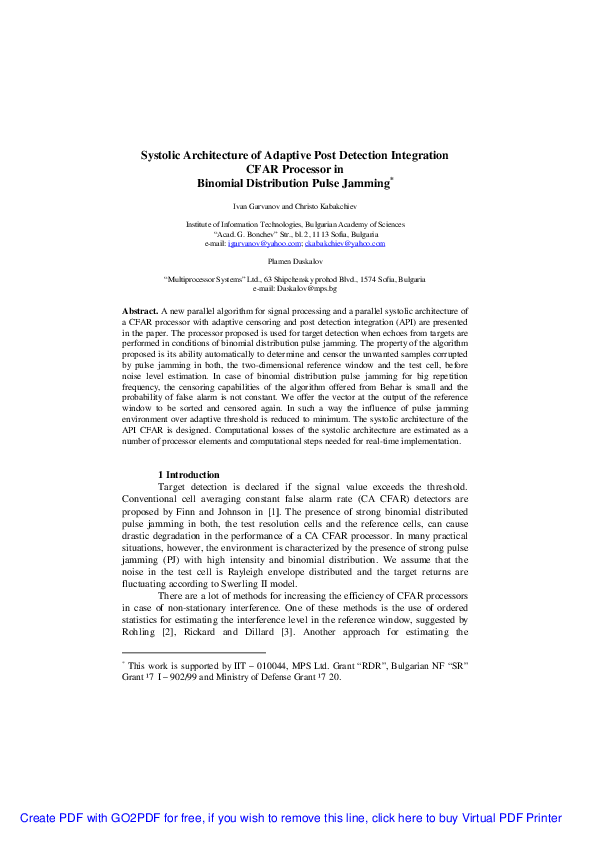 Pdf Systolic Architecture Of Adaptive Post Detection Integration Cfar Processor In Binomial