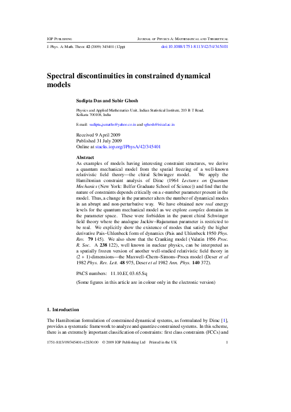 (PDF) Spectral discontinuities in constrained dynamical models