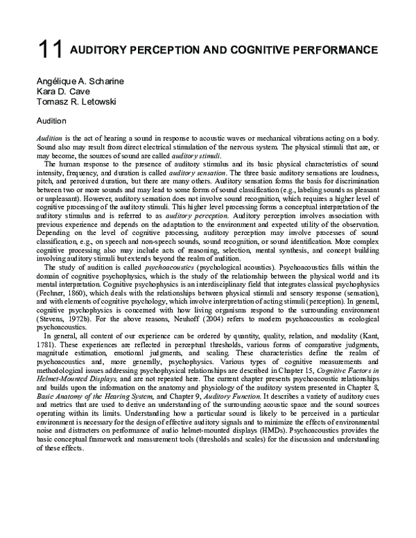 (PDF) Auditory perception and cognitive performance