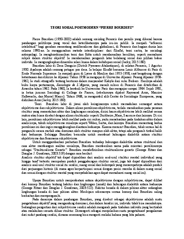 (DOC) TEORI SOSIAL POSTMODERN " PIERRE BOURDIEU