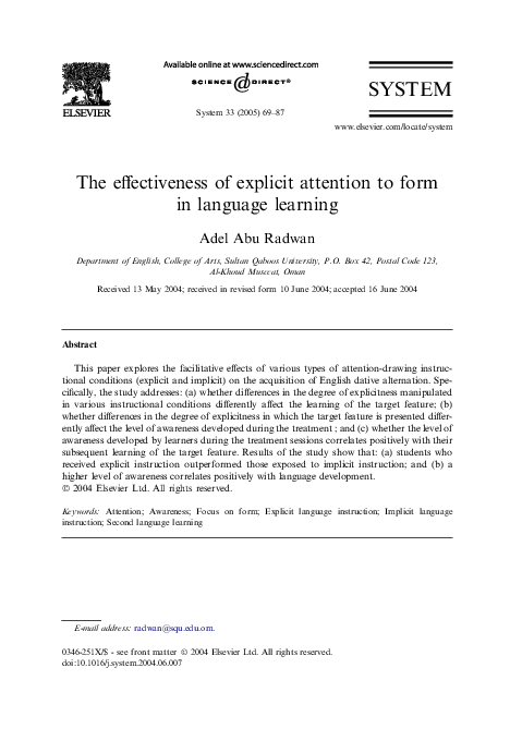 Pdf The Effectiveness Of Explicit Attention To Form In Language Learning