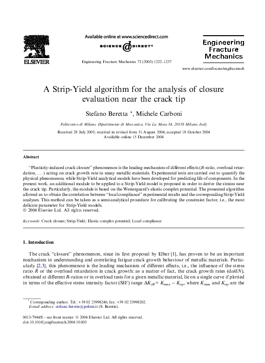 (PDF) A Strip-Yield algorithm for the analysis of closure evaluation ...