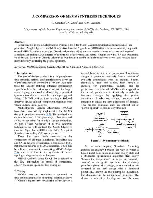 (PDF) A Comparison of Mems Synthesis Techniques