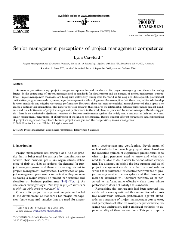 (PDF) Senior management perceptions of project management competence