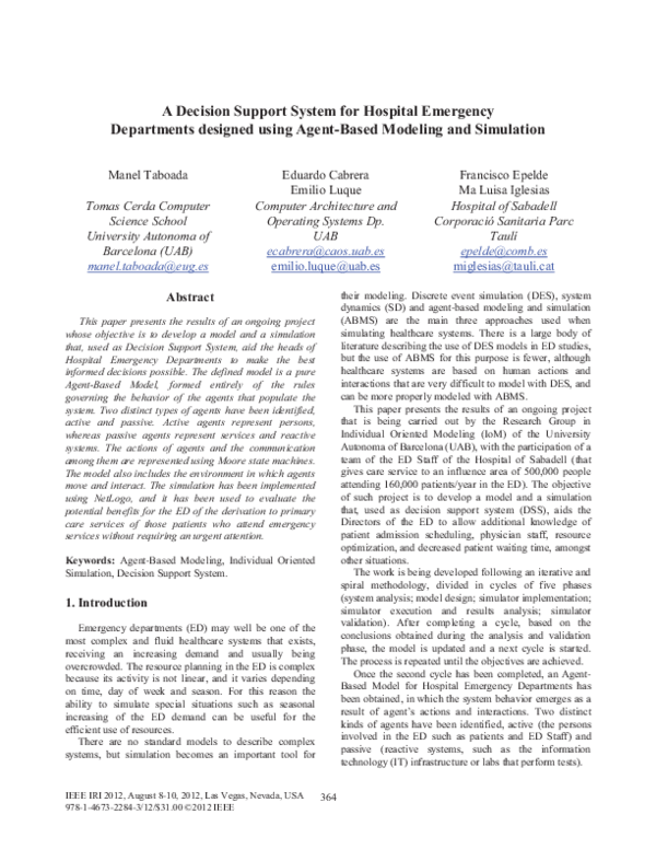 A decision support system for hospital emergency departments designed ...