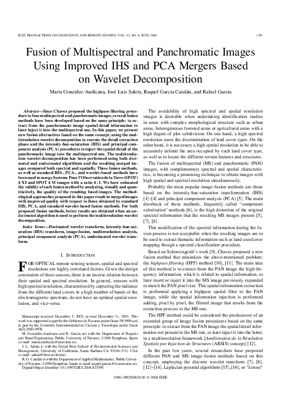 (PDF) Fusion of multispectral and panchromatic images using improved IHS and PCA mergers based ...