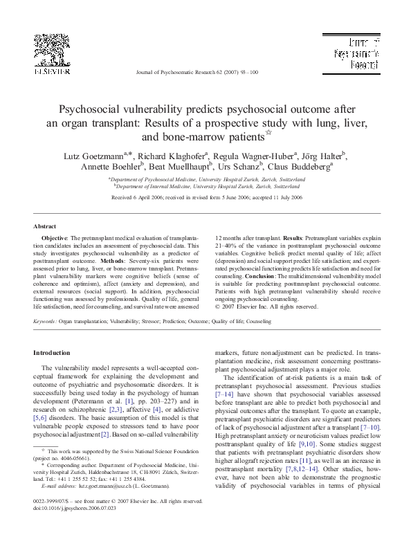 (PDF) Psychosocial vulnerability predicts psychosocial outcome after an ...