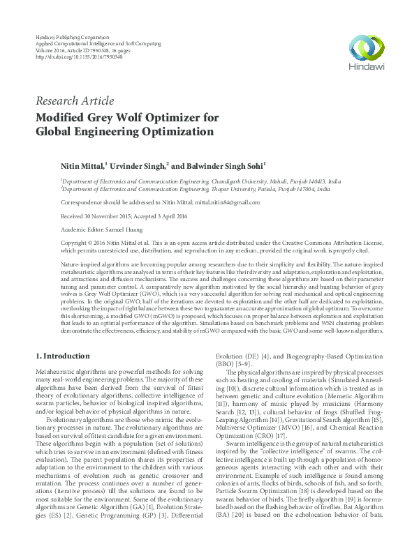 (PDF) Modified Grey Wolf Optimizer for Global Engineering Optimization