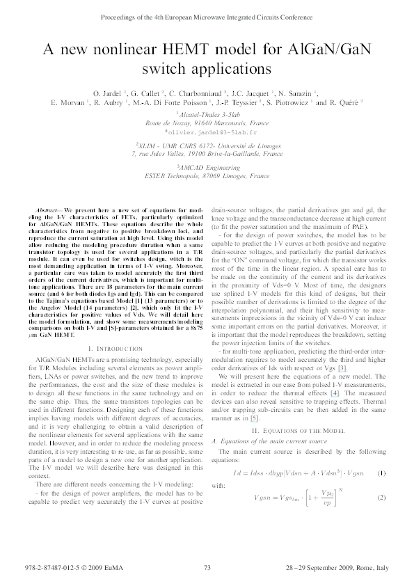 (PDF) A new nonlinear HEMT model for AlGaN/GaN switch applications