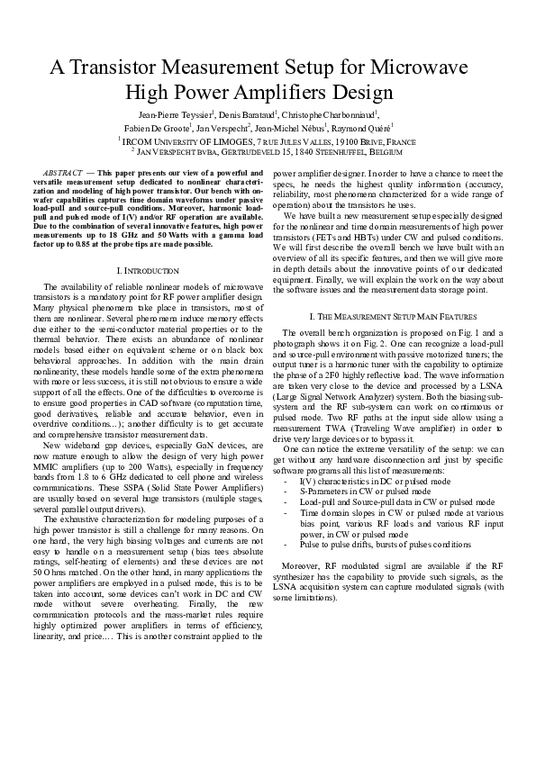 (PDF) A Transistor Measurement Setup for Microwave High Power ...