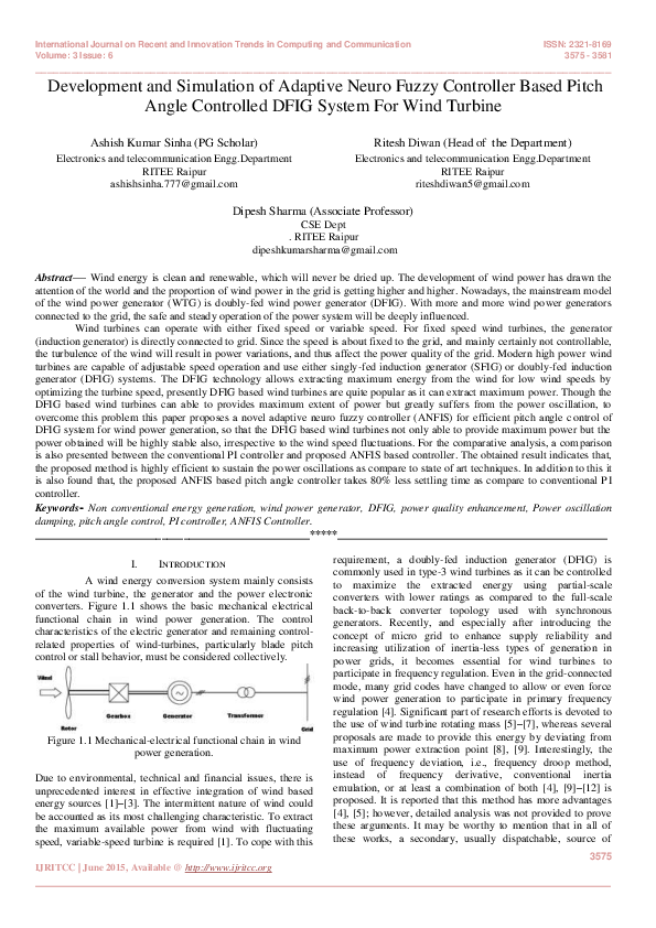 Pdf Development And Simulation Of Adaptive Neuro Fuzzy Controller