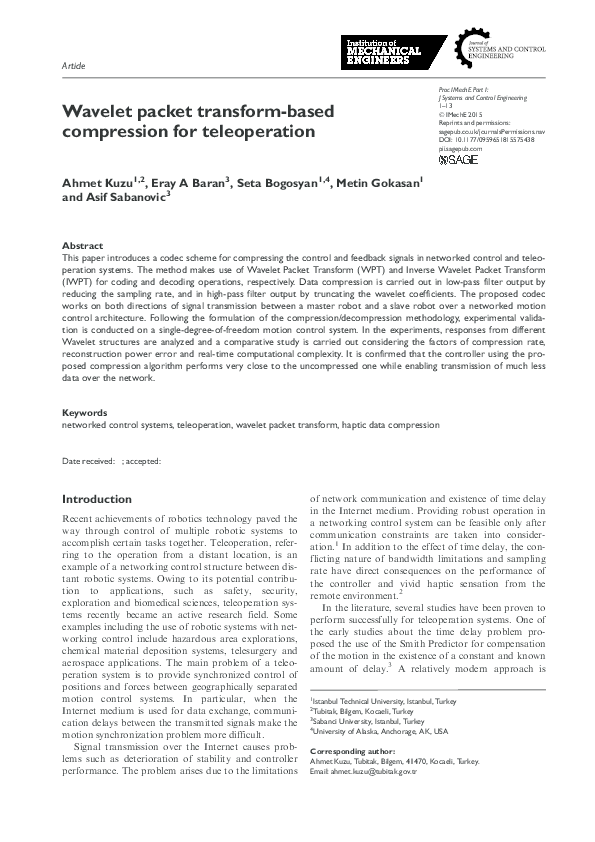 (PDF) Wavelet packet transform-based compression for teleoperation