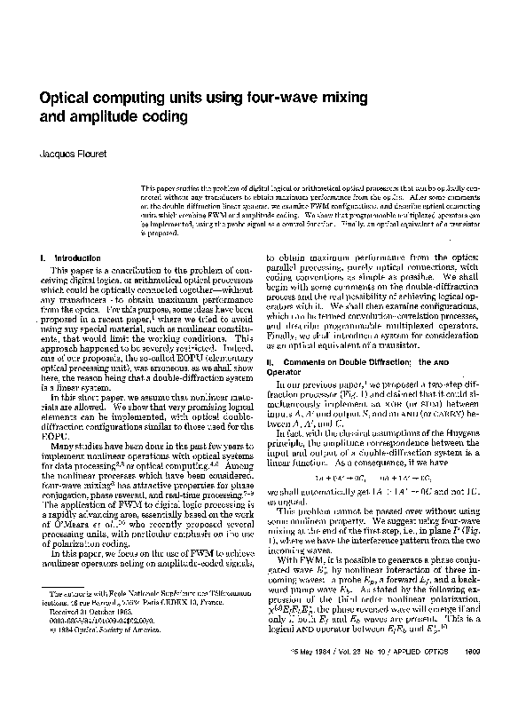 (PDF) Optical computing units using four-wave mixing and amplitude coding