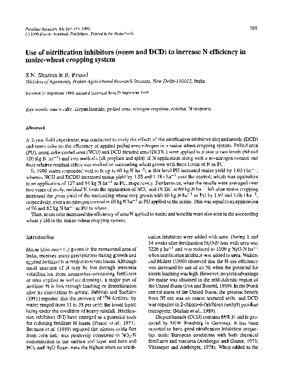 (PDF) Use of nitrification inhibitors (neem and DCD) to increase N ...