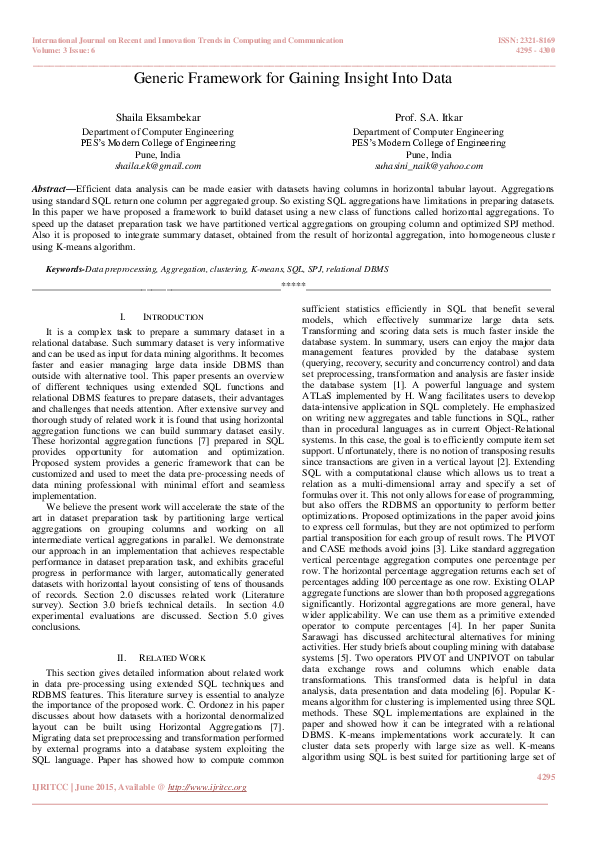 (PDF) Generic Framework for Gaining Insight Into Data