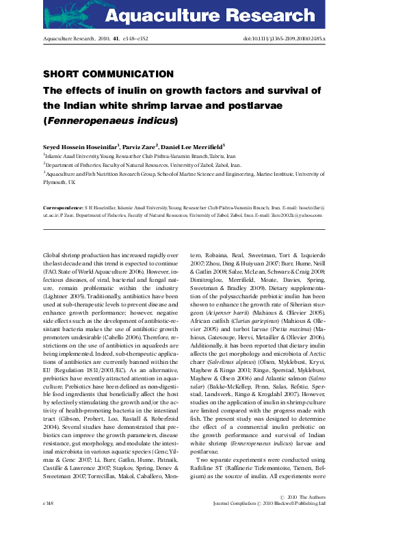 (PDF) The effects of inulin on growth factors and survival of the ...