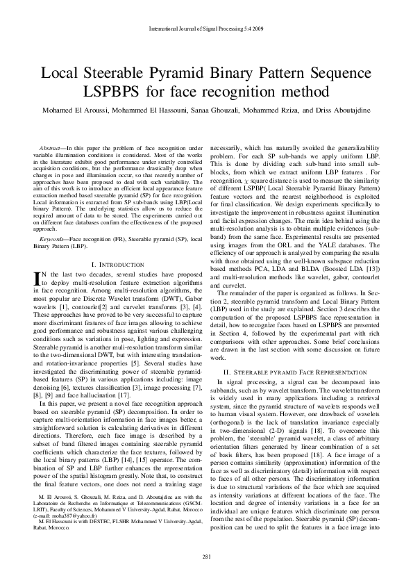 (PDF) Local steerable pyramid binary pattern sequence LSPBPS for face recognition method