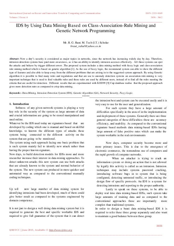 Pdf Ids By Using Data Mining Based On Class Association Rule Mining And Genetic Network 7543