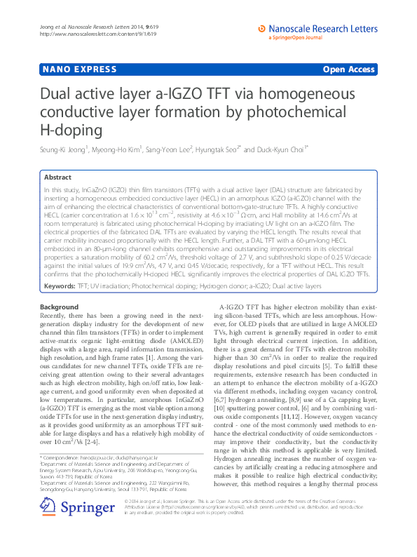 (PDF) Dual active layer a-IGZO TFT via homogeneous conductive layer ...
