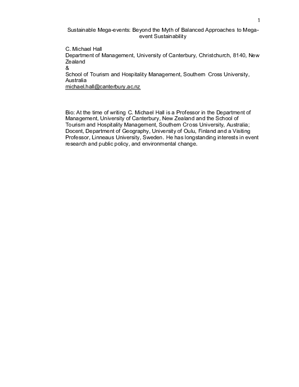 (DOC) Sustainable mega-events: beyond the myth of "balanced" approaches ...