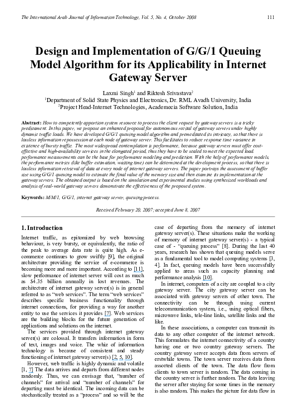 (PDF) Design and Implementation of G/G/1 Queuing Model Algorithm w.r.t. its Applicability for ...