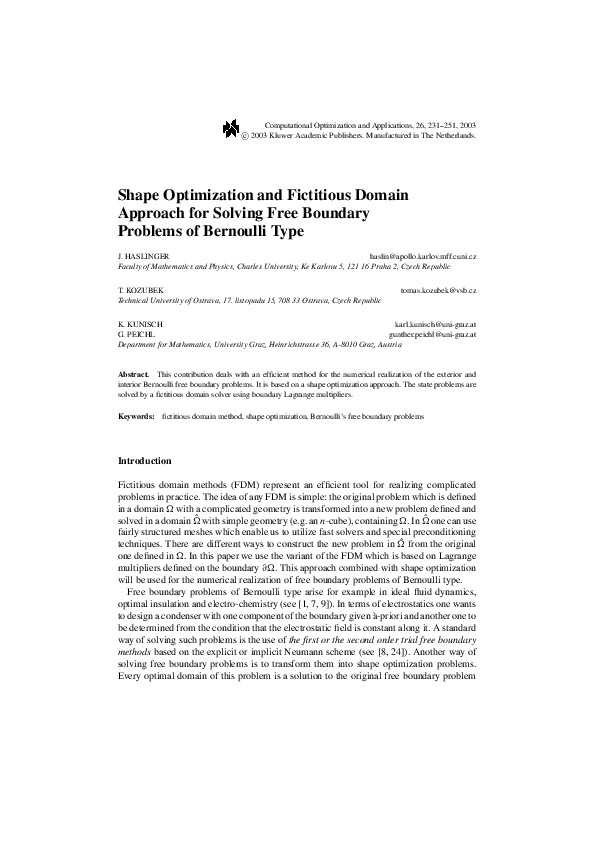 (PDF) Shape Optimization and Fictitious Domain Approach for Solving Free Boundary Problems of ...