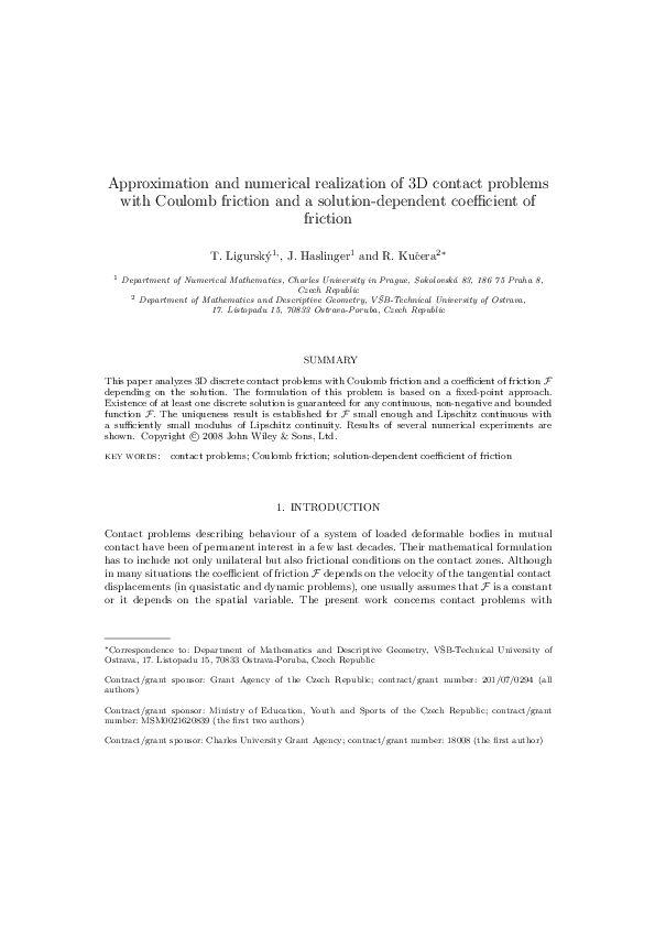 (PDF) Approximation and numerical realization of 2D contact problems with Coulomb friction and a ...