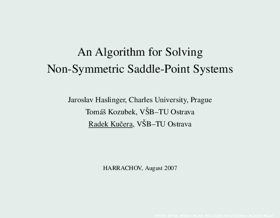 Pdf An Algorithm For Solving Non Symmetric Saddle Point Systems Jaroslav Haslinger