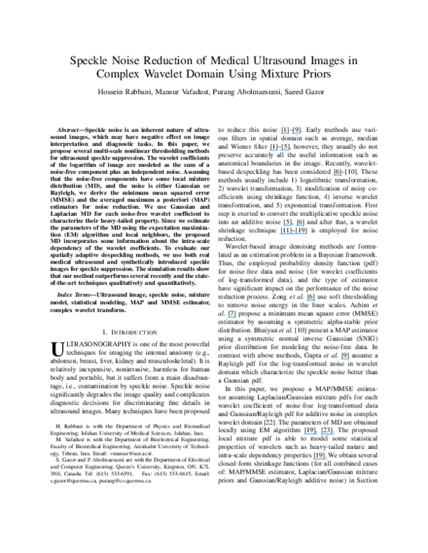 (PDF) Speckle Noise Reduction of Medical Ultrasound Images in Complex ...