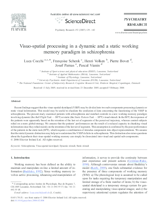 Pdf Visuo Spatial Processing In A Dynamic And A Static Working Memory